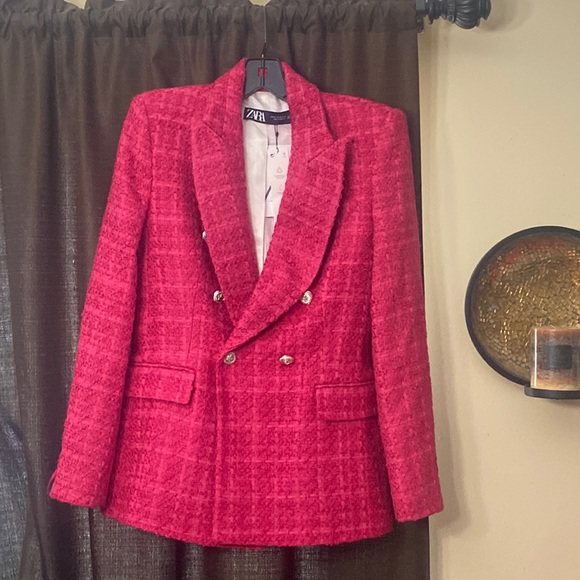 Zara | Jackets & Coats | Zara Textured Doble Breasted Blazer Pink ...